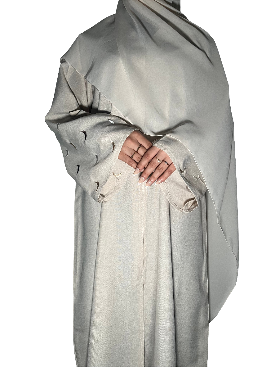 Lunar Moon Open Abayas - Linen 3-Piece Set with Matching Scarf & Belt ...